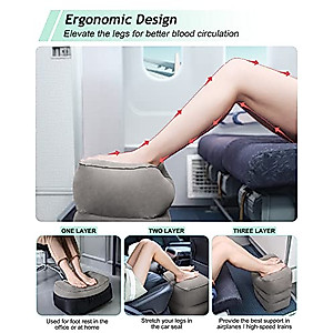 JefDiee Inflatable Travel Foot Rest Pillow, Kids Airplane Bed, Adjustable 3 Layers Height Leg Rest Pillow, Adults Travel Essentials Great for Airplane, Office, Home, Trains, Cars