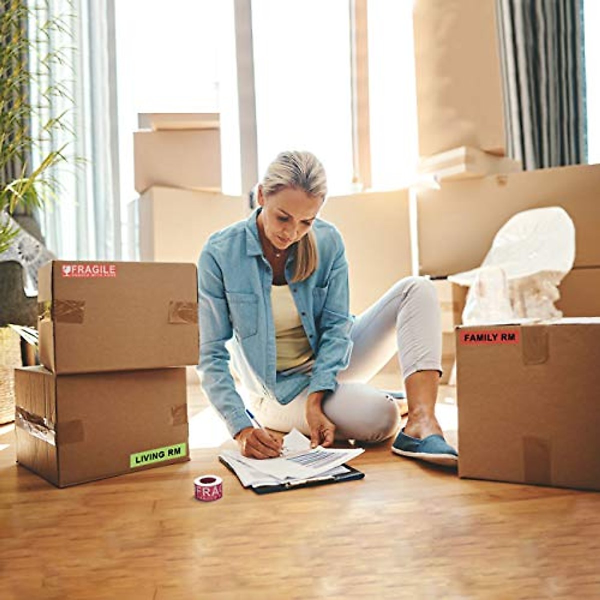 Printholic 960 Count Home Moving Labels,16 Rolls Different Color Coding Moving Labels for Boxes Stickers + Fragile Moving Stickers + 1 Blank Label roll is for Customized use-Moving-Labels