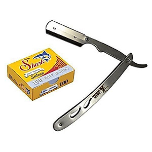 Classic Samurai CS-102 Stainless Steel Professional Barber Straight Edge Razor with 100 Count Single Edge Razor Blades