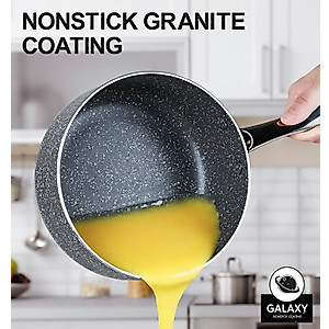 MICHELANGELO Sauce Pan with Lid, Granite Saucepans with Lids, 1Qt & 2Qt & 3Qt Sauce Pan Sets, Nonstick Saucepan Set with Stainless Steel Handle, Oven Safe, Grey