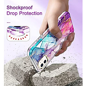 Hocase for iPhone 11 Case, (with Screen Protector) Shockproof Slim Lightweight Soft TPU+Hard PC Full Body Protective Case for iPhone 11 (6.1" Display) 2019 - Watercolor Marble