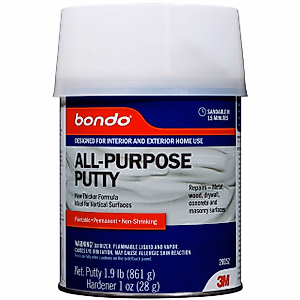 Bondo All-Purpose Putty, Designed for Interior and Exterior Home Use, Paintable, Permanent, Non-Shrinking, 1.9 lb., 1-Quart