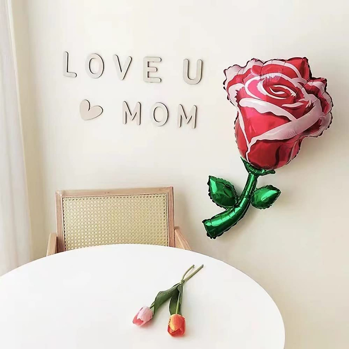 DUXUANT 5 pcs Giant Red Rose Flower Balloons 37 Inch | Rose Shaped Foil Balloons for Romantic Wedding Valentine's Day Mother's Day Graduation Birthday Baby Shower Party Decoration