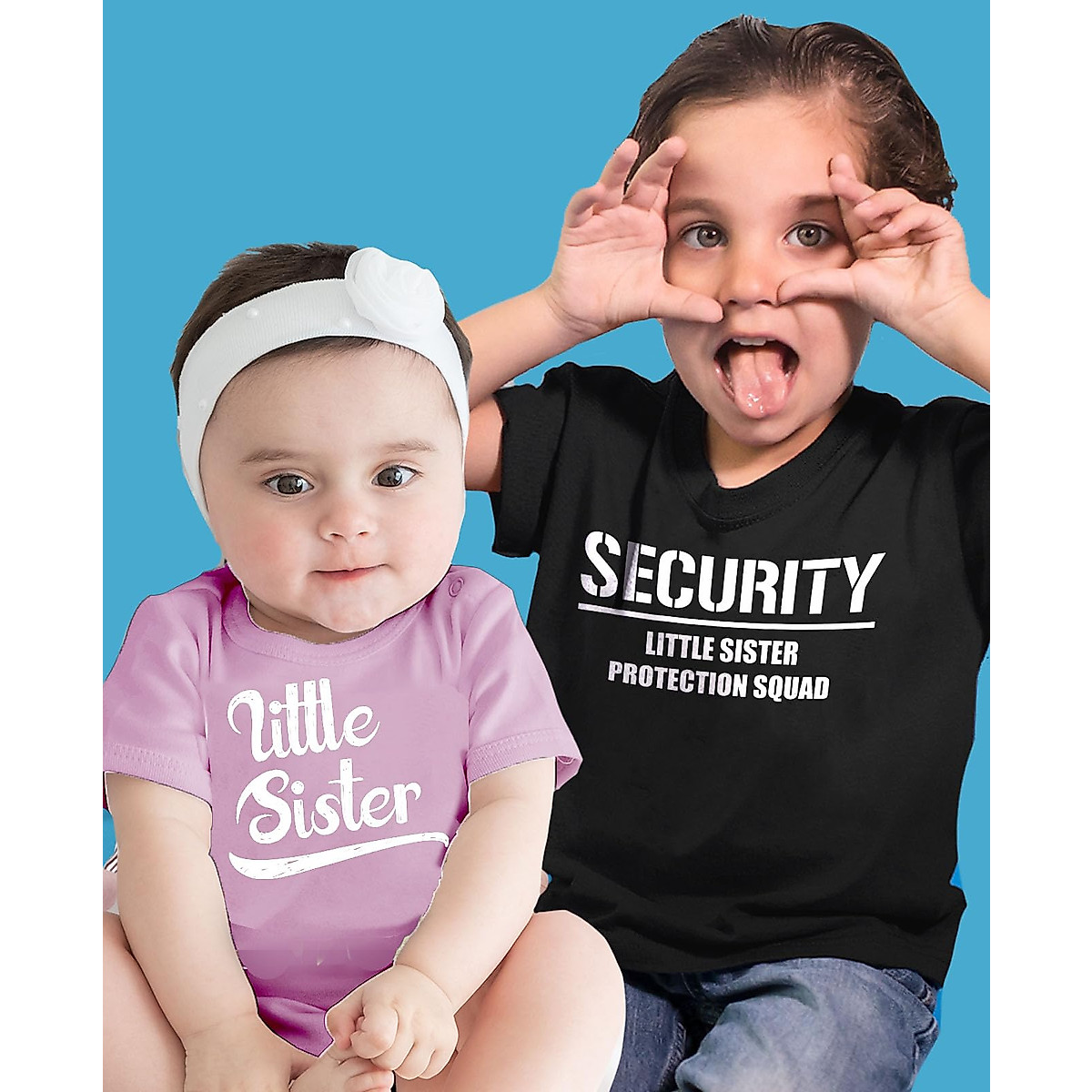 Tstars Big Brother & Little Sister Siblings Set - Security For My Little Sister Shirts Toddler Kids T-Shirt Black 2T / Baby Bodysuit Pink Newborn (0-3M)