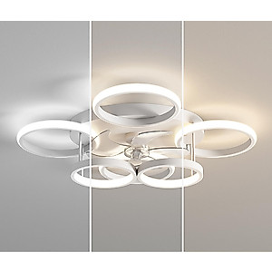 Anyeark Low Profile Ceiling Fan with Light Modern, Bedroom Ceiling Smart Fan with LED, Fandelier Ceiling Fan Flush Mount 25.6-inch, 3000K-6500K Stepless Color Change, Assembly Required (White)