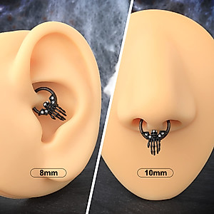 COCHARM Black Halloween Septum Rings 16g Skull Septum Piercing Jewelry Skeleton Nose Septum Clicker Spooky Septum Jewelry Vampire Daith Earrings