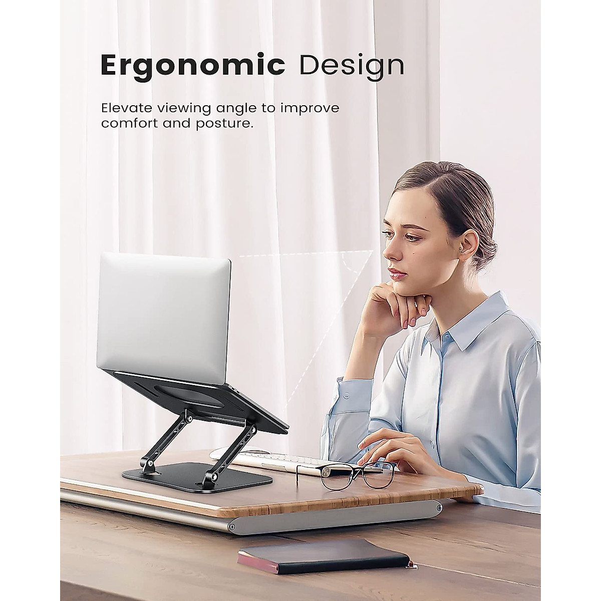 JOIOT Laptop Stand, Adjustable Laptop Stand for Desk, Aluminum Computer Stand Portable Laptop Riser, Foldable Laptop Holder for Mac HP ASUS Acer Surface ThinkPad Dell Lenovo