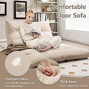 TUOCHUFUN Fluffy Lazy Sofa, Adjustable Floor Sofa Bed with 2 Lumbar Pillows (Beige)