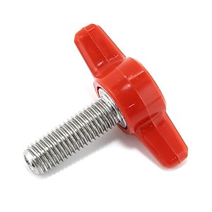 1/4"-28 x 3/4" Thumb Screw Stainless Steel - Red Tee Wing Plastic Knob - Fine Thread Thumbscrew - Length: 0.750" - Proudly Built in USA - Package of (4)