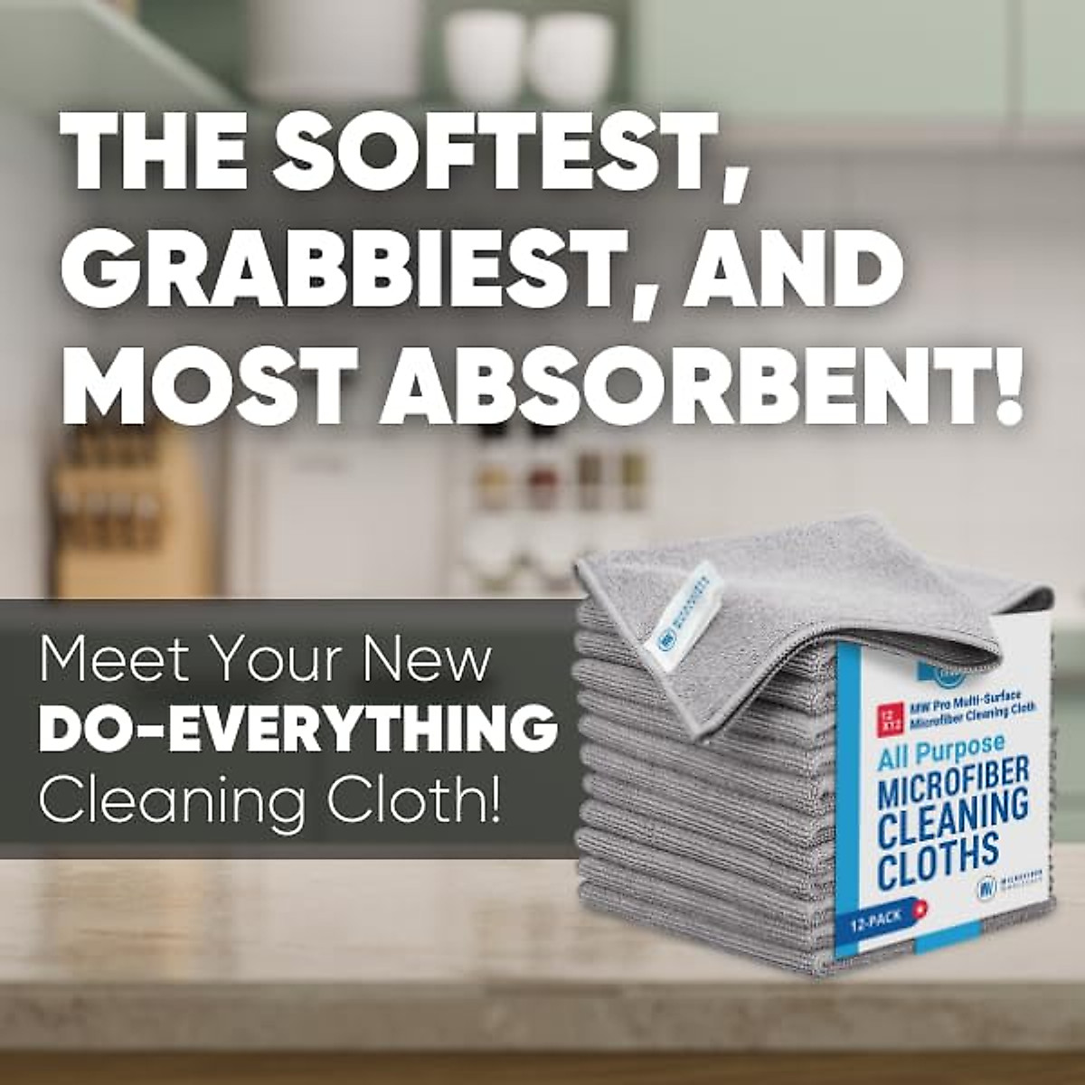 12" x 12" MW Pro Multi-Surface Microfiber Cleaning Cloths | Gray - 12 Pack | Premium Microfiber Towels for Cleaning Glass, Kitchens, Bathrooms, Automotive, Supplies & Products