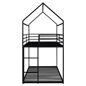LostCat Twin Over Twin Metal Bunk Bed, House Low Bunk Bed Frame w/Safety Guardrail & Ladder, No Box Spring Needed, SEasy to Install, for Kids, Teens, Girls, Boys, Black