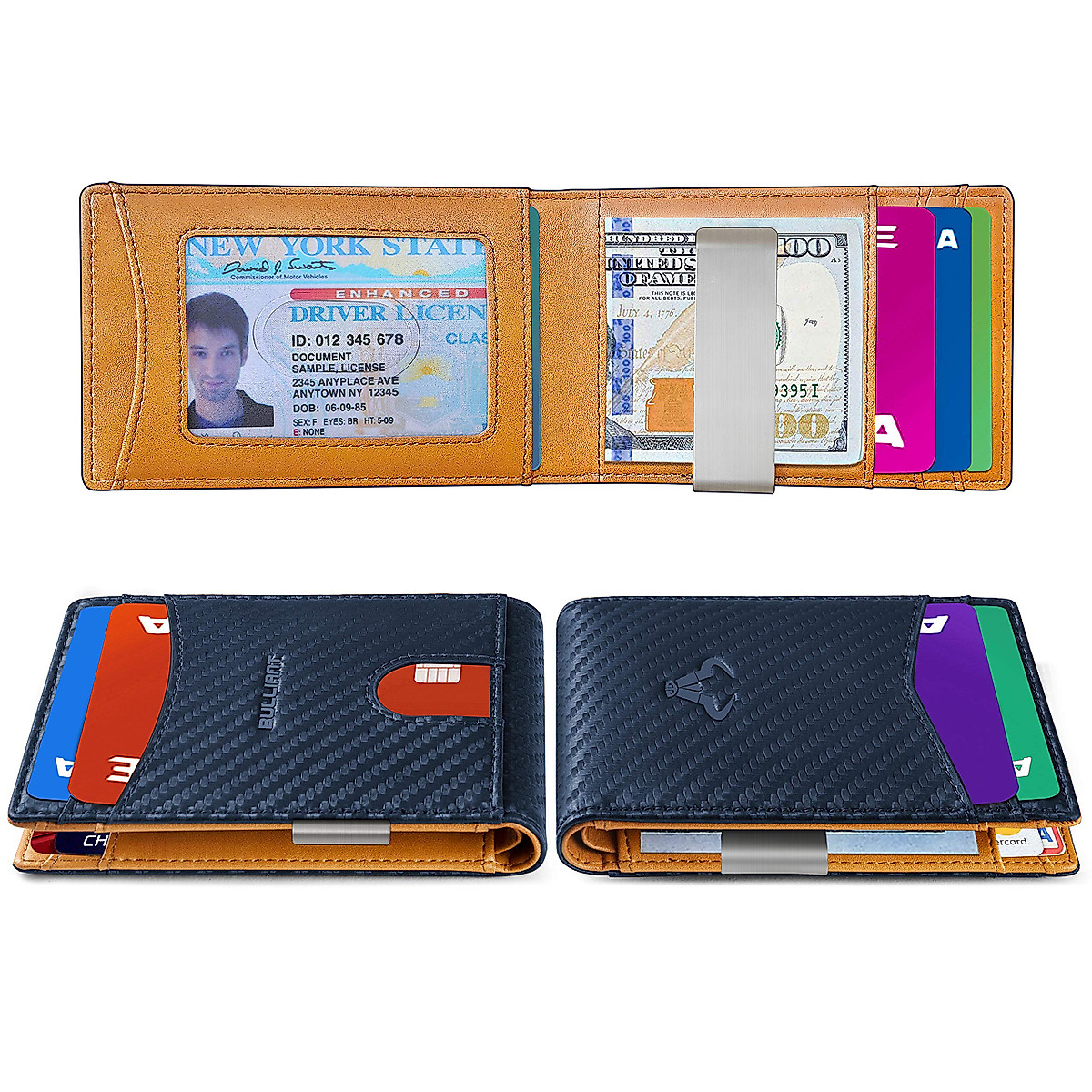 BULLIANT Slim Wallet Money Clip, Mens Front Pocket Wallet For Men 8 Cards 3"x4.25",RFID Blocking,Gift Boxed