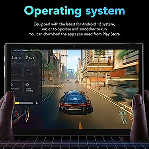 FECAMOS FHD Tablet, 8GB 256GB 5G WiFi Tablet PC 2 in 1 100-240V 8 Core CPU for Android 12 for Reading (US Plug)