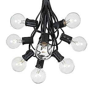 G40 Patio String Lights with 25 Clear Globe Bulbs - Hanging Garden String Lights - Vintage Backyard Patio Lights - Outdoor String Lights - Market Cafe String Lights - Black Wire - 25 Foot