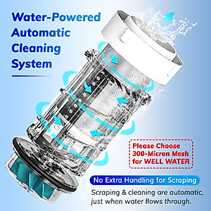 BriskSpring Self-Cleaning Spin Down Sediment Water Filter, Automatic Rotating Scraper Filter Screen, 40 Micron Reusable Whole House Water Filter System, 1" MNPT + 3/4" FNPT, Water Pressure Gauge