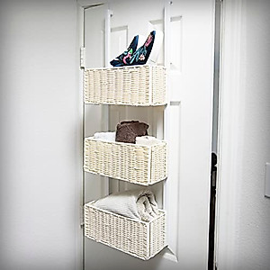 SEI Furniture Over-The- Door 3-Tier Woven Basket Storage, White