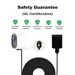 Charging Cable for Arlo Ultra/Ultra 2/Pro 3/Pro 4, Weatherproof Outdoor Magnetic Power Cable with Quick Charge Adapter, 30 Feet Black (NOT Compatible with Arlo Essential Spotlight)
