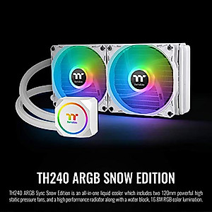 Thermaltake TH240 ARGB Snow Edition AM5/AMD/Intel LGA1200 Ready All-in-One Liquid Cooling System 240mm High Efficiency Radiator CPU Cooler CL-W301-PL12SW-A, White