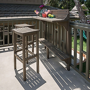 Christopher Knight Home Caribbean Outdoor Acacia Wood Balcony Bar Set, 3-Pcs Set, Grey Finish