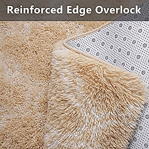 Unirea Shag Area Rug Modern Indoor Plush Fluffy Rugs, Super Soft and Fuzzy Carpet, Geometric Moroccan Rugs for Bedroom Living Room Girls Kids Nursery, 4x6 Feet Beige/White