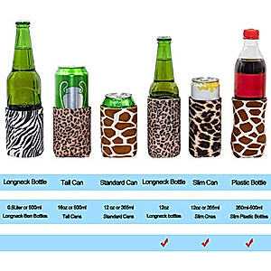 Casa-Eco Carol Velvet Neoprene Beer Soda Can Cooler Sleeves, Cold Beverages Bottle Insulated Cover for BBQ, Bachelor, Wedding Party (Cheetah, Zebra)