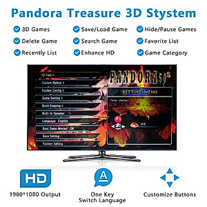 FVBADE [30000 Games in 1 70S Pandora Box Arcade Game Console Compatible PC & Projector & TV,3D Games 1-4 Players Double Joystick Favorite List Game Category Save/Search/Hide/Pause/Delete Games.