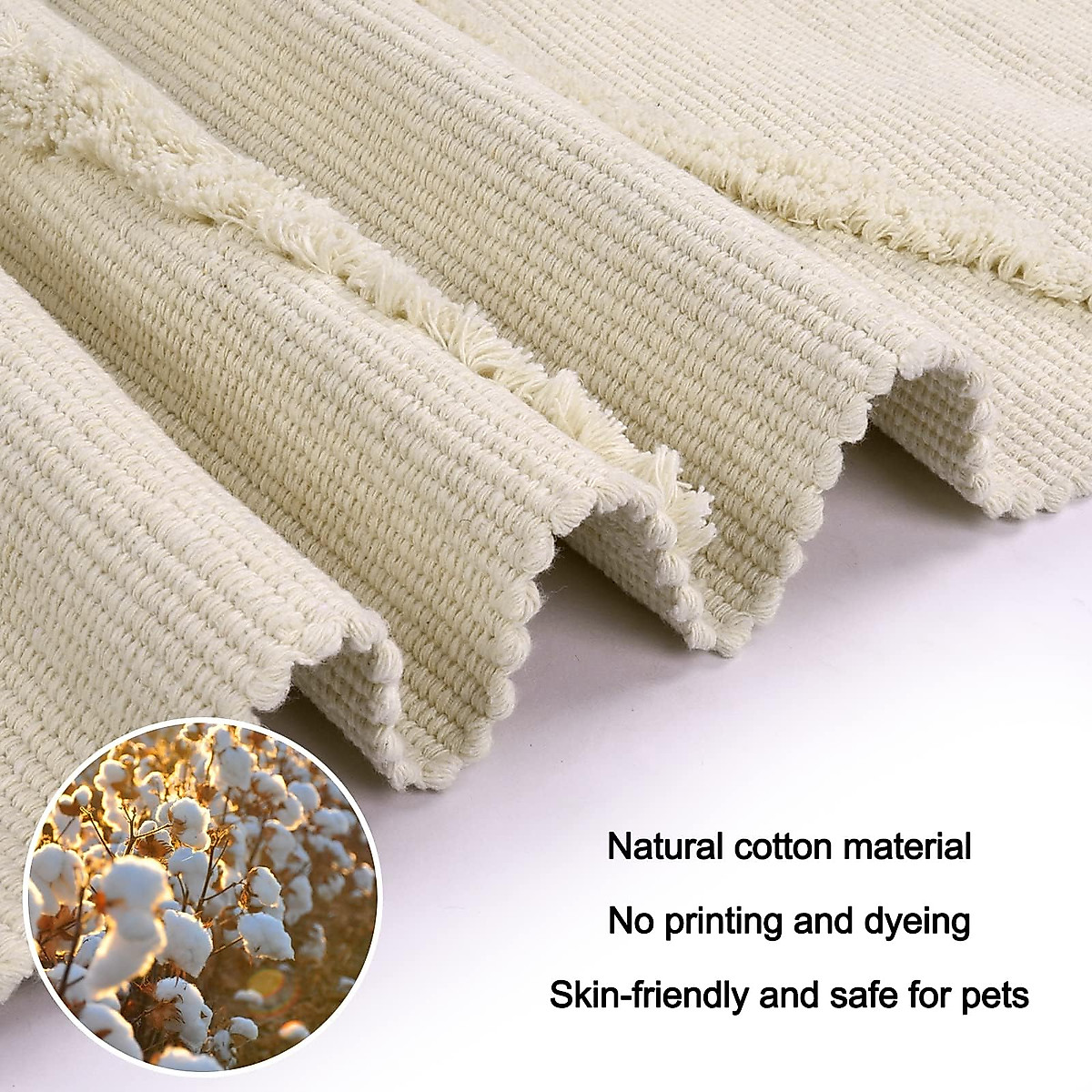 OJIA Boho Living Room Rug 5'x8', Large Washable Rugs Soft Tufted Bedroom Rug Nursery Rug, Cotton Woven Beige Area Rugs Floor Carpet for Dorm/Kids Room/Dining Room/Office