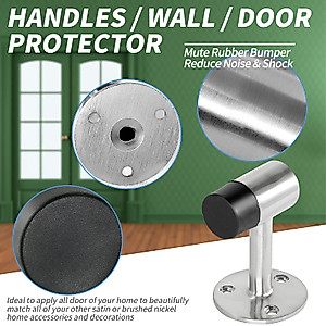 Masendelk Floor Mount Door Stopper, Heavy Duty Door Stop Brushed Nickel Doorstop with Rubber Bumper & Stainless Steel Screws, 3 Inch Height