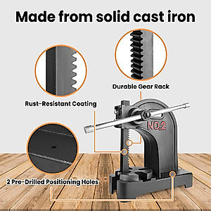 Arbor Press, 2 Ton Manual Arbor Press, Heavy Duty Arbor Press with 8.5 Inch Maximum Height, Cast Iron Body, Manual Desktop Punch Press Machine for Stamping, Bending, Stretching, Forming(Black)