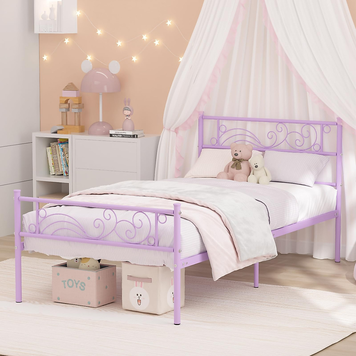 Weehom Twin Bed Frame with Headboard, Princess Bed Metal Platform No Box Spring Needed,Heavy Duty Metal Slats Support Easy Assembly for Kids Girls Adults Purple