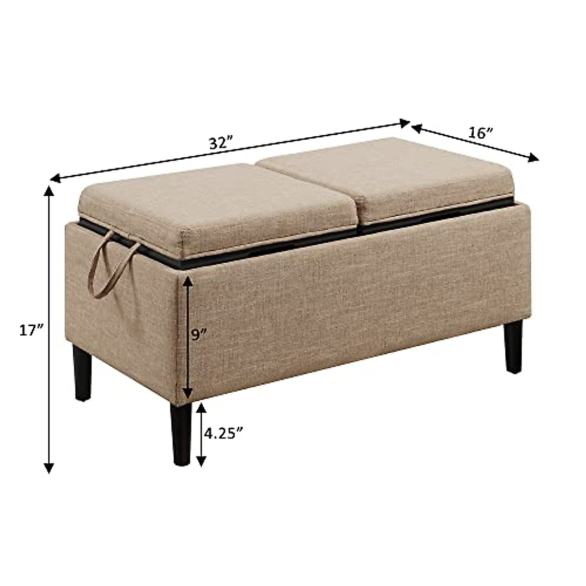 Convenience Concepts Designs4Comfort Magnolia Storage Ottoman with Reversible Trays, Tan Fabric