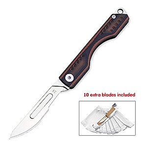 edcfans Folding Pocket Knife G10 Handle, Skinning Knives for Hunting, Scalpel Knife with 10 Razor Sharp Surgical #24 Carbon Steel Replacement Blades, Perfect EDC Keychain Utility Knife for Outdoor