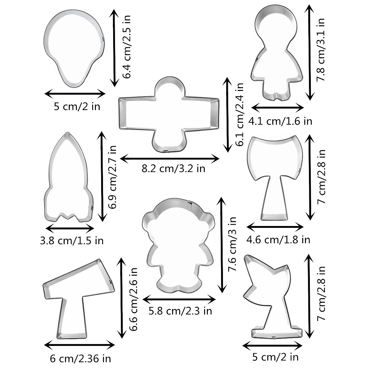 Space Alien Series Cookie Cutter Set of 8 pcs, Stainless Steel UFO Fondant Cutters Set Pastry Biscuit Baking Clay DIY Molds for Kids