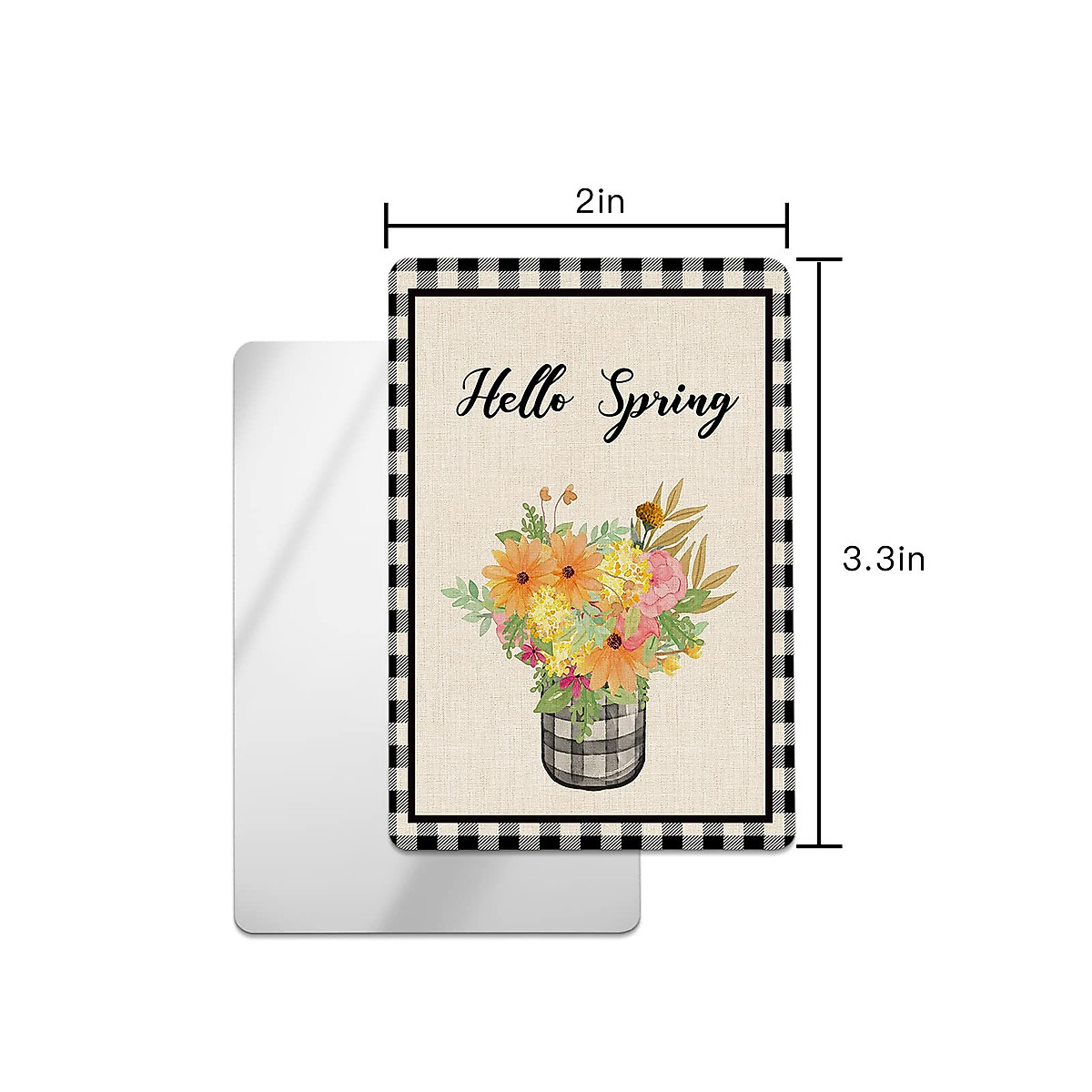 Carosoffe Hello Spring Small Compact Mirror for Purse, Daisy Hydrangea Flower Retro Burlap Plaid Travel Makeup Mirror for Women Men, Rectangular Handheld Compact Pocket Mirror 2 PCS