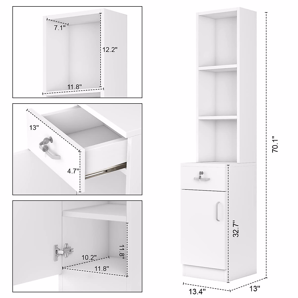 Paddie Wall Mount Barber Station Hair Stylist Salon Equipment Set Beauty Spa Furniture with Shelves/Lockable Drawers/Storage Cabinet (White2)
