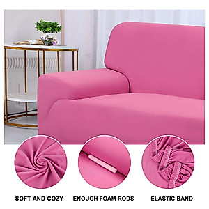 uxcell Stretch Sofa Cover Couch Covers Solid Classic for Sofas Loveseat Armchair Universal Elastic Polyester Furniture with One Pillowcase X-Large Fuchsia
