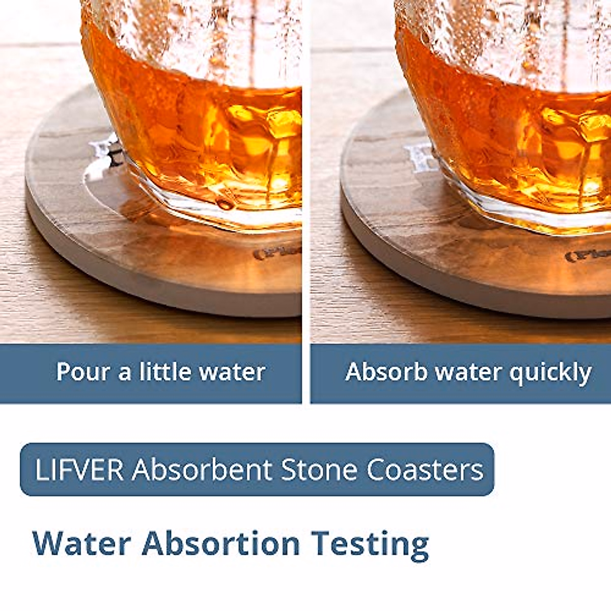 LIFVER Funny Coasters for Drinks with Holder, Set of 8 Marble Style Absorbent Drink Coasters with Cork Base, House Warming Gifts New Home, Perfect for Home Decor, Bar Coaster with 4 Sayings, 4 inch