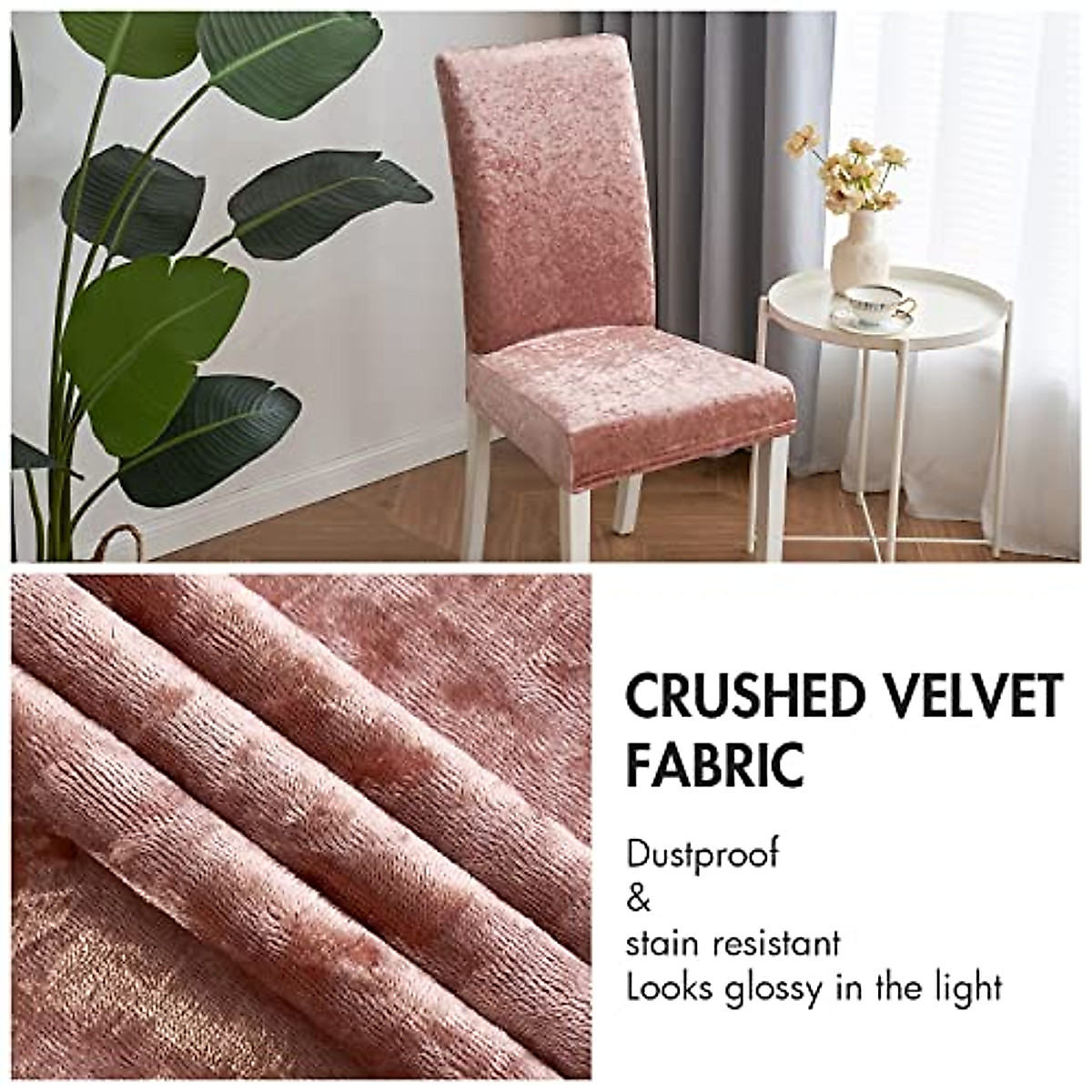 MIULEE 2 Panels Velvet Curtains 52x84 Inches Rose Pink Grommet Thermal Insulated Blackout Curtain for Bedroom Bundle Set of 2 Velvet Chair Covers for Dining Room Stretch Soft & Thick Chair Slipcover