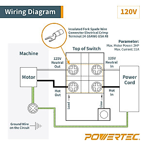 POWERTEC 71652 110/220V Single Phase On/Off Switch with Screws for Gang Box Installation, fits Table Saw, Router Table, Drill Press, Bench Saw, Band Saw
