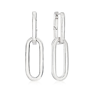 Ross-Simons Italian Sterling Silver Paper Clip Link Hoop Drop Earrings