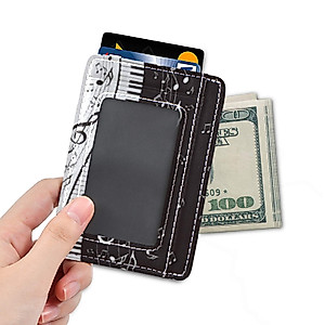 Linomo Thin leather Card Holder and Money Clip Music Note Musical Piano Wallet RFID Blocking for Men & Women