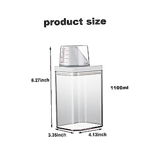 Washing Powder Storage 1100ml Laundry Detergent Dispenser with Measuring Cup Moisture-Proof Reusable Empty Soap Detergent Box Container 21 * 10.5 * 8.5cm