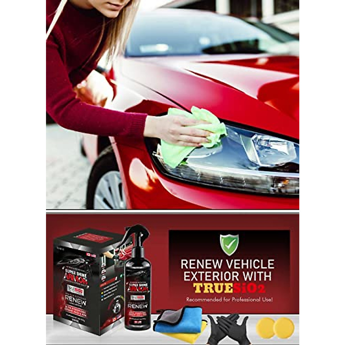 Super Shine Armor Supreme Quality Waterless Wash and Wax Ceramic Coating with Accessories - Clean Vehicle Exterior, Shine, and Protect from Rusting and Scratches with Long Lasting Hydrophobic Effect