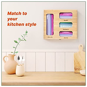 WIZLIV Ziplock Bag Organizer – Large Bamboo Drawer Organizer for Gallon, Quart, Sandwich and Snack Bags – Food Storage Bag Dispenser – Plastic Bag Holder for Kitchen Drawer Organization