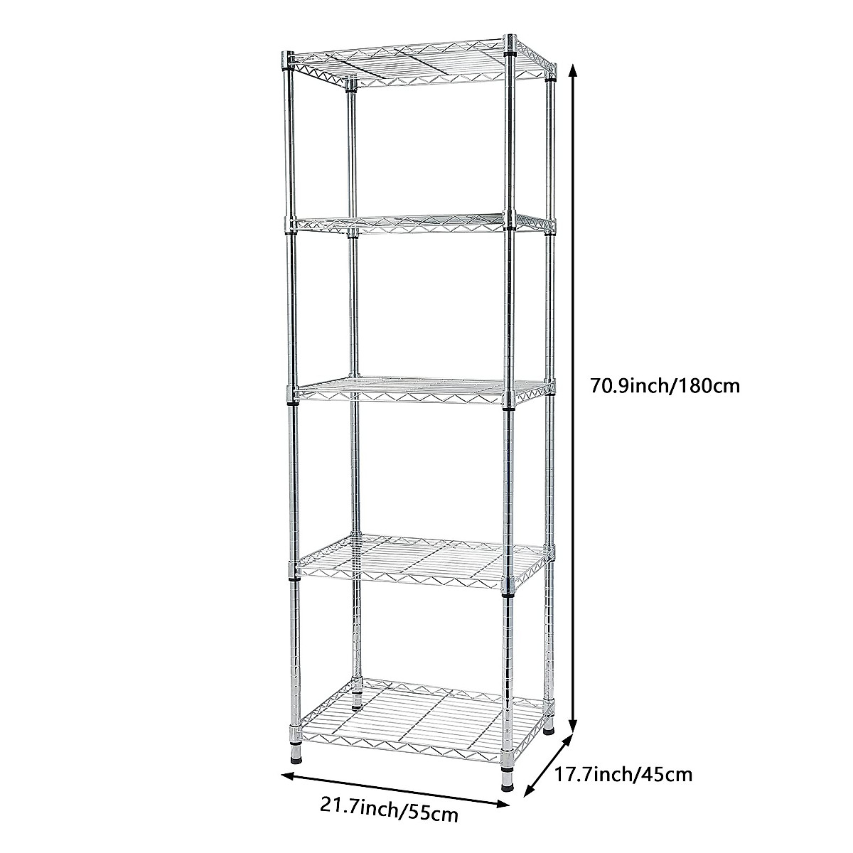 WZONICE98 5 Tiers Household Metal Shelves Adjustable Shelving Kitchen Utility Storage Rack Closet Organizer Microwave Warehouse Study Food Storage for Garage Bedroom Office Bearing 250 lbs Silver