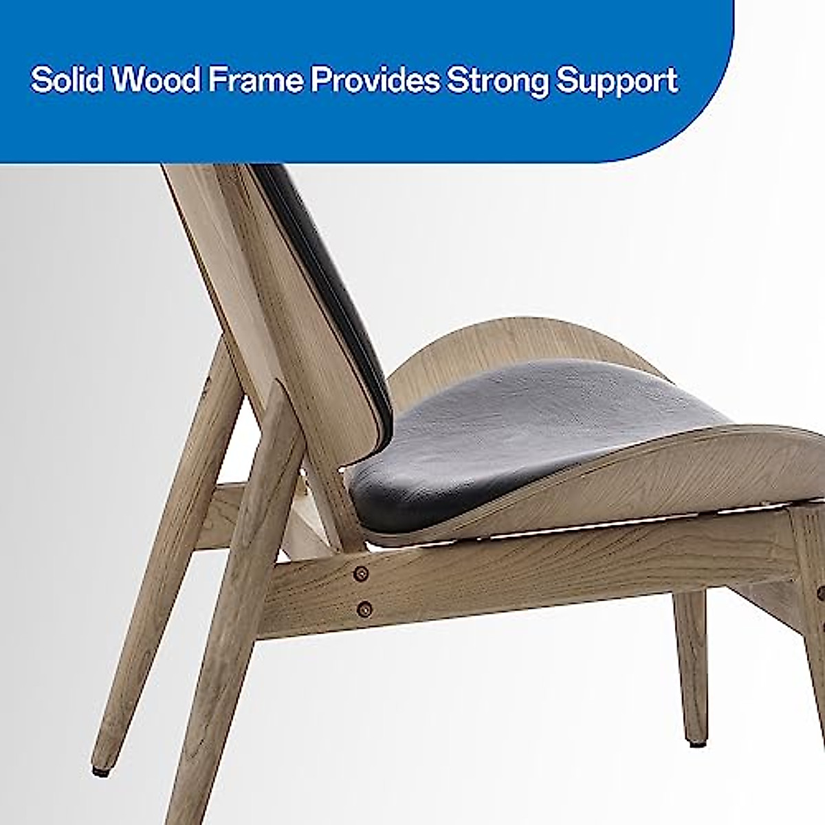 XINNAN Mid Century Modern Shell Lounge Chair, Faux Leather, Scandinavian Furniture Tripod Plywood Classic Design Solid Wood Accent Chairs for Living Room, Reading, Lounge, Office, Salon (Black)