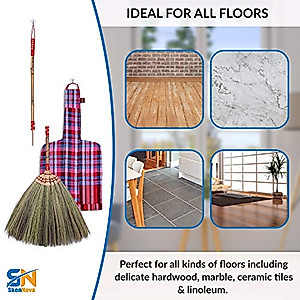 Outdoor Broom for Floor Cleaning – Handmade Natural Grass Broom – Authentic Asian Broom with Bamboo Stick – 2-Piece Adjustable Length Handle – Ideal for Indoor, Outdoor, Décor