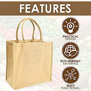 Large 16x7x13 Burlap Jute Reusable Canvas Bag with handles Blank Totes for Gifting, Wedding, Grocery Shopping, Beach Trip, Made With Hidden Cell Phone/Wallet Zipper Pocket (Set Of 3)