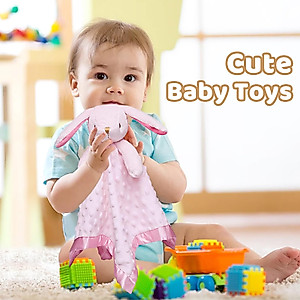 Pro Goleem Loveys for Babies Bunny Security Blanket Baby Girl Gifts Newborn Soft Pink Lovie for Infant and Toddler Snuggle Toy Stuffed Animal, Pink 16 Inch