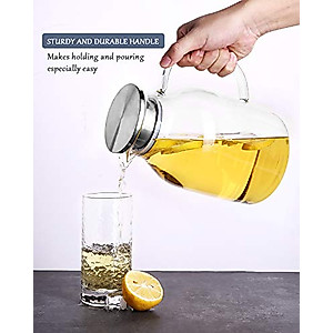 Kanwone 75oz Glass Pitcher with Stainless Steel Lid and Spout, Heat Resistant Borosilicate Glass Water Carafe for Sun Tea, Lemonade, Homemade Juice, Milk or Hot Beverages